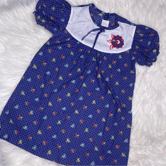 Vintage | Dresses | Vintage Sears Blue Ditsy Floral Smock Frock Dress ...